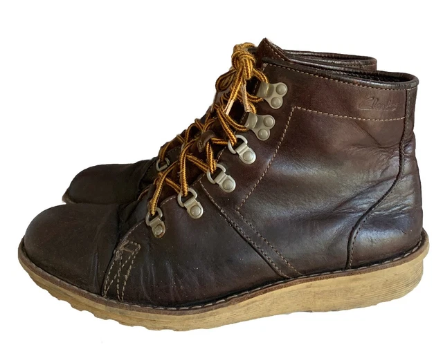 CLARKS POLYVELDT HIKING Ankle Boots Lace Up Brown Leather Size UK 8 G £ ...