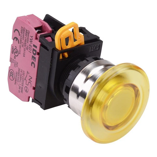 IDEC YELLOW 12V LED 22mm Metal Bezel Mushroom Button Push Switch $33.00 - PicClick
