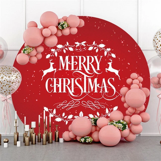 CIRCLE RED LEAVES Merry Christmas Happy Holiday Backdrop $37.94 ...
