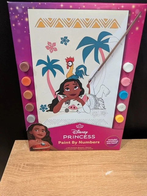 DISNEY PRINCESS PAINT By Numbers With Moana Design& 10xPaints & 1xBrush ...