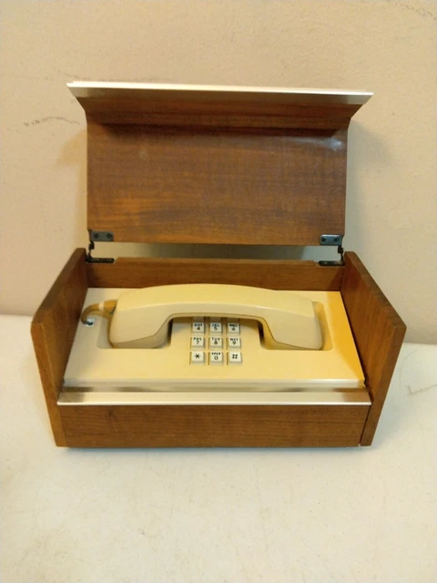VINTAGE TEAK WESTERN Electric Executive Stowaway Wood Box Touch Tone ...