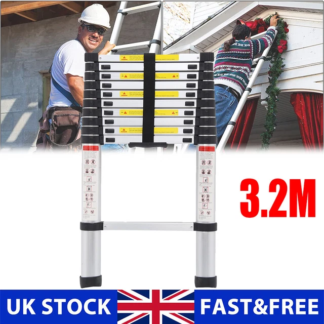 3.2M ALUMINIUM TELESCOPIC Folding Ladder Extendable Step Ladders Multi ...