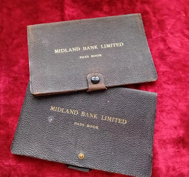 VINTAGE MIDLAND BANK Book Leather Pass Folders Large X 2 Display Props ...