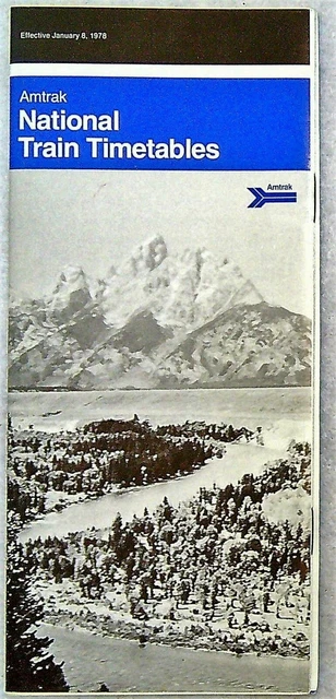HORAIRE DES TRAINS nationaux Amtrak en vigueur le 8 janvier 1978 EUR 10 ...