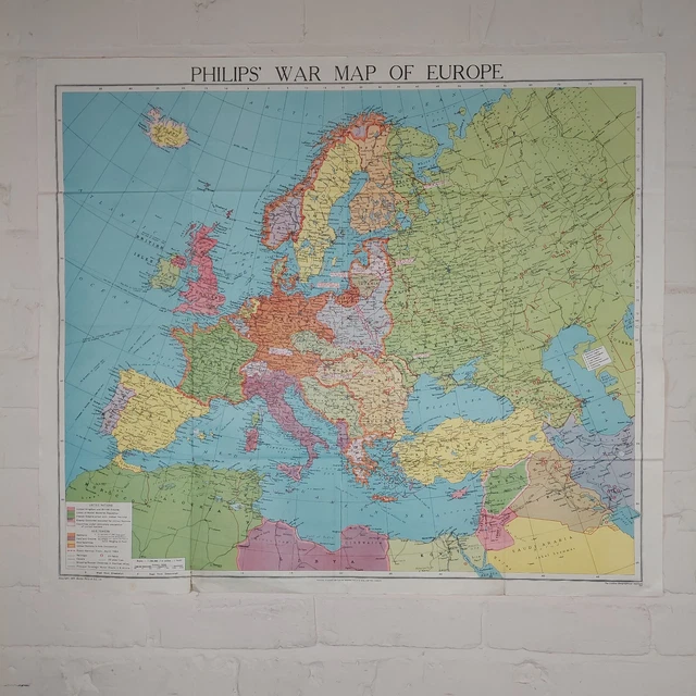 PHILIPS WAR MAP of Europe Large Fold out with ownership details bought ...