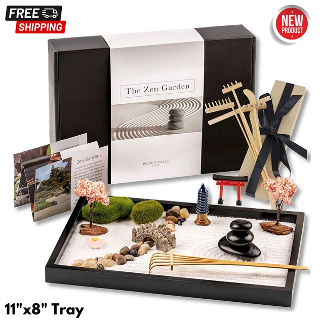 JAPANESE LITTLE ZEN Garden Kit Mini Rock Sand Meditation Room Office ...