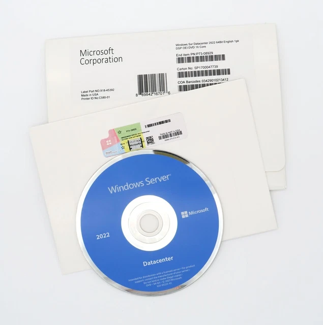 WINDOWS SERVER 2022 Datacenter x64 bit 16 Core DVD Sticker Key ...