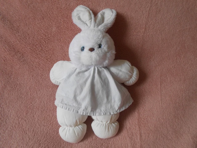 DOUDOU PELUCHE LAPIN blanc robe rayé Tartine et Chocolat yeux bleus EUR ...