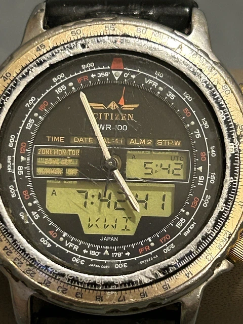 MONTRE CHRONOGRAPHE CITIZEN WR100 GN-4-S NUMÉRIQUE ANALOGIQUE heure mondiale EUR 46,14 - PicClick FR