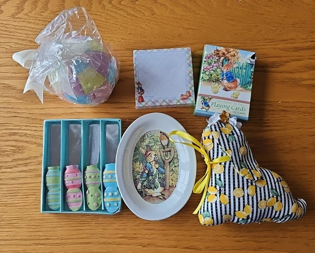 EASTER DECOR PETER Rabbit Dish Post-It Notes Playing Cards Ball Candle ...