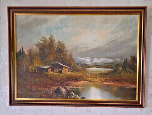 GÜNTER SEEKATZ - Berghütte am See - Gemälde 80 x 110cm im Rahmen - signiert EUR 239,00 - PicClick DE