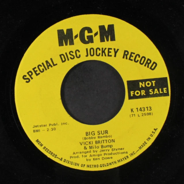 VICKI BRITTON & MILO BUMP: big sur / back to atlanta MGM Records 7 ...