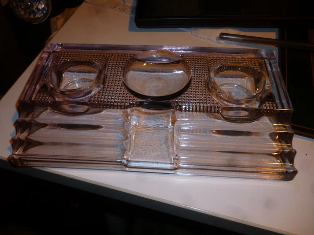 ANTIQUE 1920'S ART DECO GLASS FRANK A. WEEKS PARAGON ink DESK SET stand ...