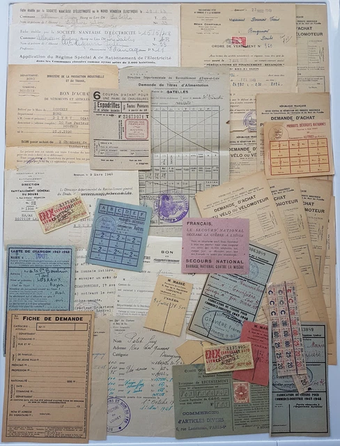 ~ LOT DE Vieux Papiers WW2 ~ Ravitaillement ~ Rationnement ~ EUR 1,50 ...