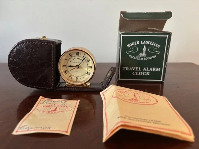 ROGER LASCELLES FOLDING Travel Alarm Clock In Leather Case. 50% off. £ ...
