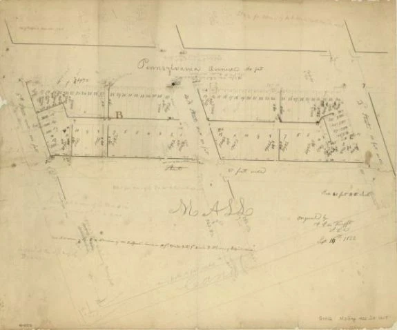 1822 MAP| CADASTRAL survey map of Squares A and B adjacent to ...