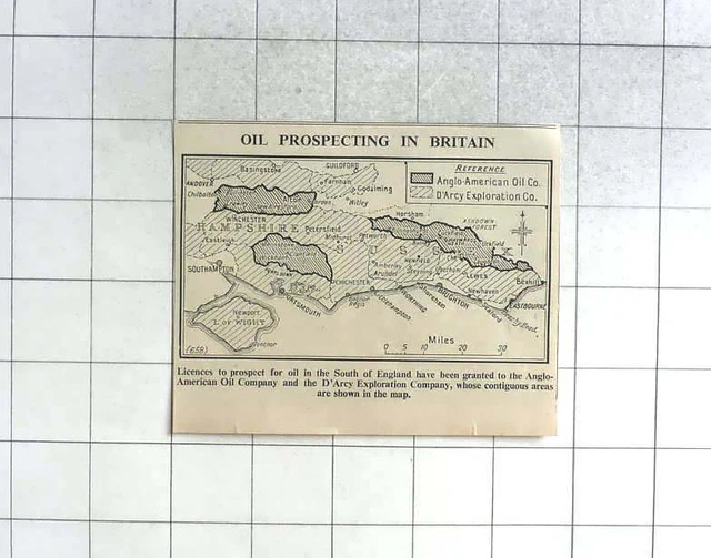 1936 AREAS GRANTED For Oil Prospecting In The South Of England, Map £5. ...
