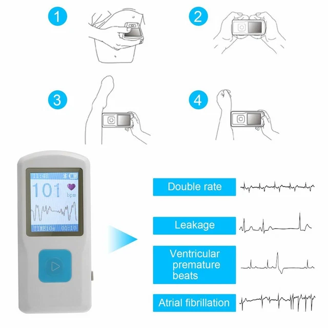 NEW CONTEC PM10 Portable ECG EKG Monitor Bluetooth Heart Beat Monitor ...