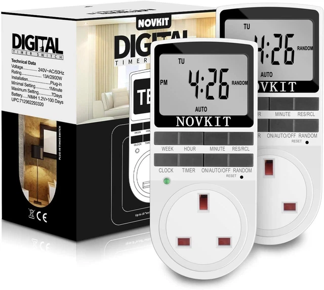 2 X NOVKIT Digital Security Timer Plug Socket Programmable Switch Timer 10 £42.42 - PicClick UK