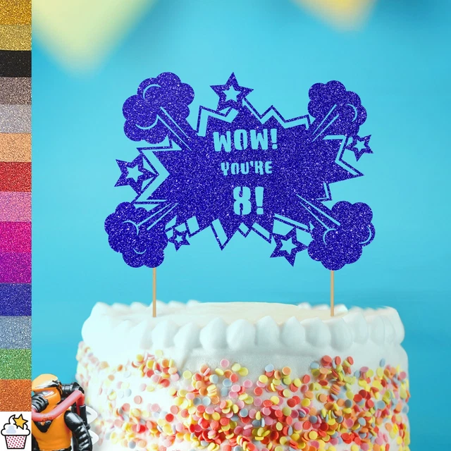 CUSTOM DOUBLE SIDED Superhero Comic Boom Birthday Glitter Cake Topper ...