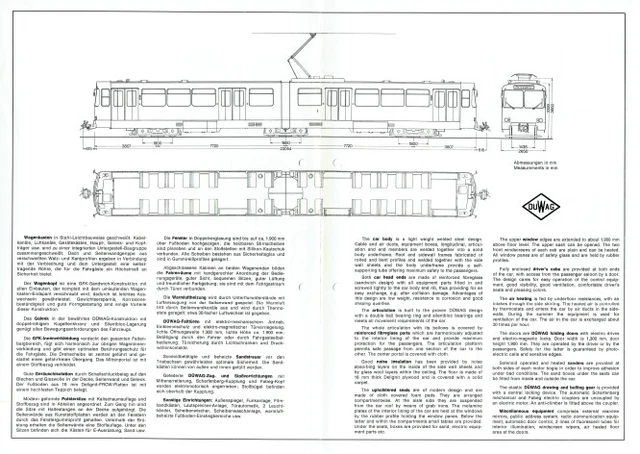 DUEWAG DATA SHEET of '80's Light Rail Vehicle Stadtbahnwagen Type U2 ...