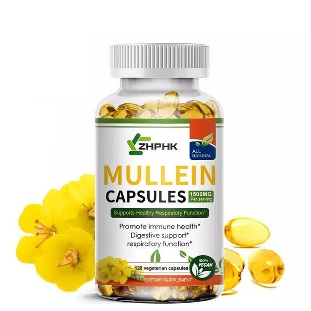 MULLEIN LEAF CAPSULES 1500mg No Fillers No Binders Natural 120 Vegan ...