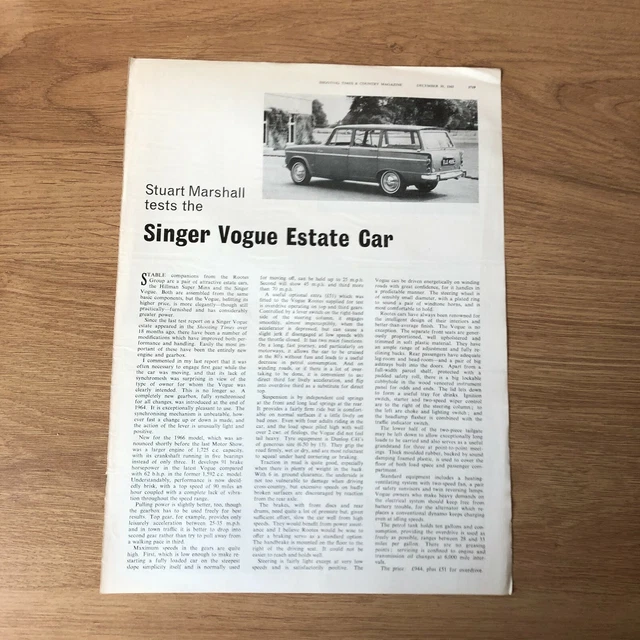 (STGUN37) VEHICLE TEST Report The Singer Vogue Estate Car. By Stuart ...