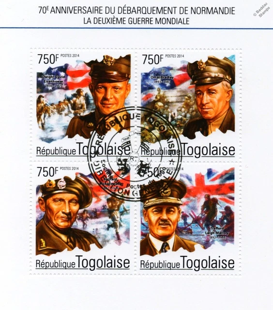 WWII D-DAY NORMANDY Landings Stamp Sheet Eisenhower/Montgomery/Bradley ...