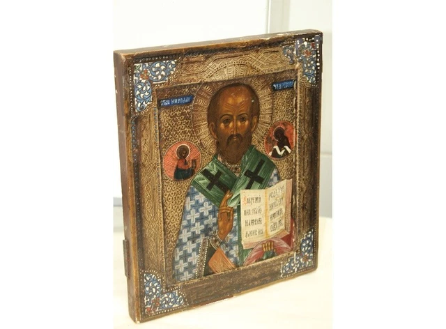 ANTIKE RUSSISCHE ORTHODOXE Ikone 'Heiliger Nikolaus der Wundertäter', Anf.19.Jhd EUR 489,00 ...
