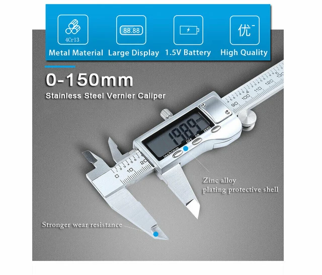 LED DIGITAL CALIPER Vernier 6" 150mm Electronic Ruler Gauge Stainless ...