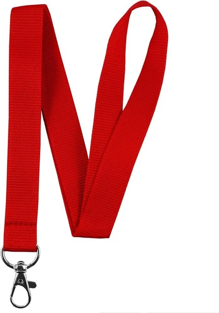 RED FABRIC LANYARD Name Tag ID Badge Card Key Holder Metal Clip Ring ...