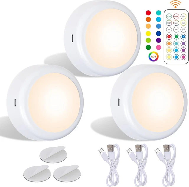 RECHARGEABLE RGB PUCK Lights with Remote , Battery Operated Push Light ...