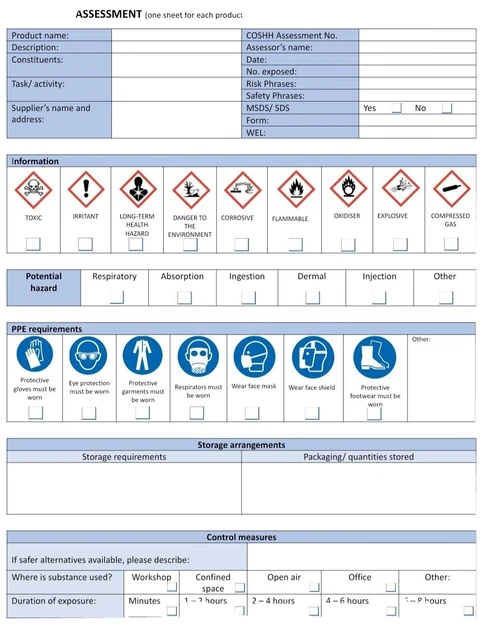 COSHH RISK ASSESSMENT Template Word Format £1.99 - PicClick UK
