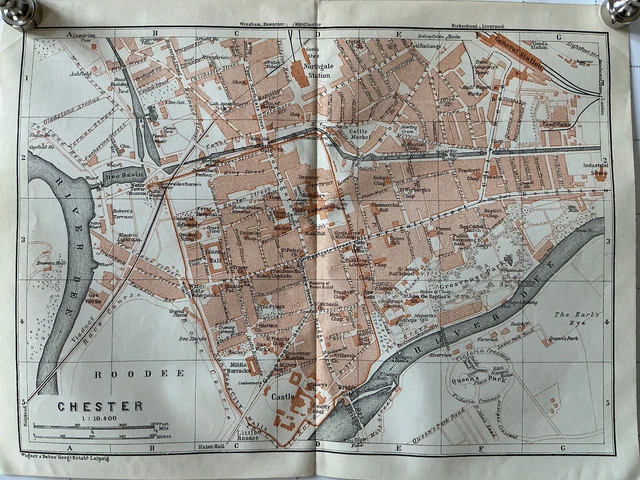 CHESTER 1910 ANTIQUE Street Map England Grosvenor Park Northgate Tram ...