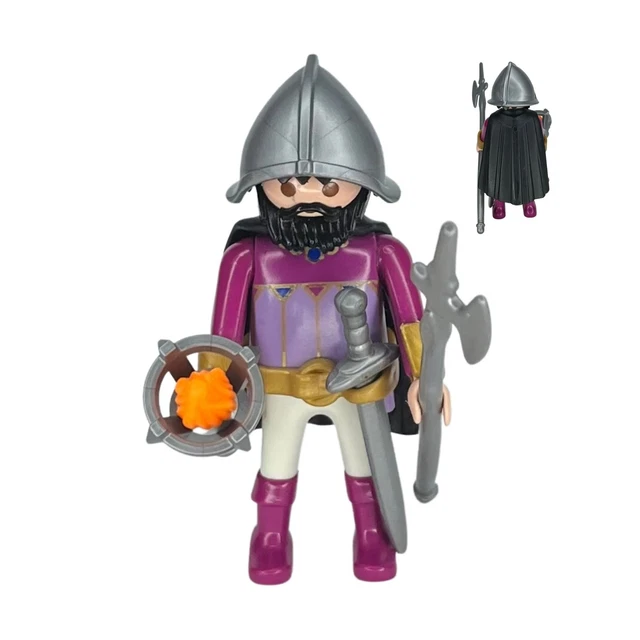 PLAYMOBIL FIGURINE CHEVALIER rose torche hache épée médiévale château ...