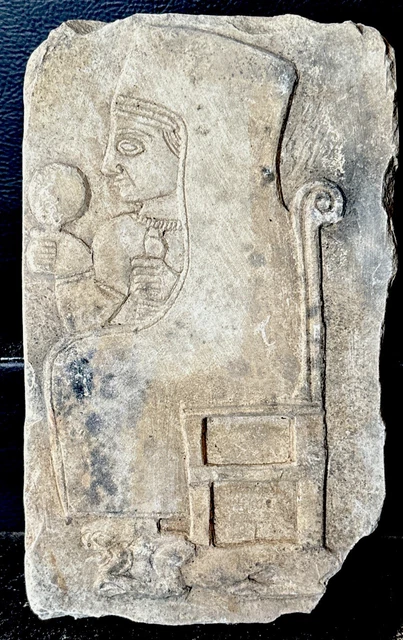 ANCIENT EGYPTIAN HEAVY PLAQUE DEPICTING A PHARAOH SEATED SIZE 17.2 x 10 ...