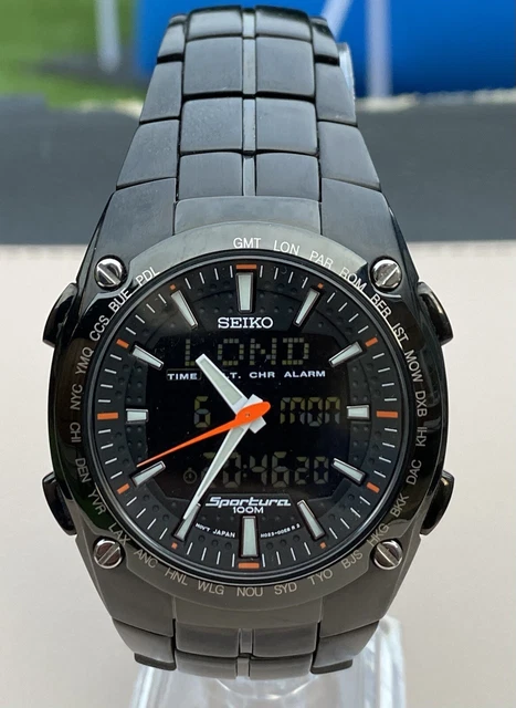 VINTAGE SEIKO SPORTURA H023 Duo Display Chrono Alrm World Time Quartz ...