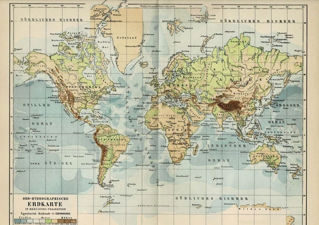 PHYSISCHE ERDKARTE ORIGINAL-GRAPHIK 1886 EUR 7,99 - PicClick DE