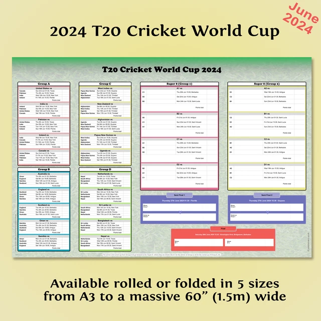 T20 CRICKET WORLD Cup 2024 poster wall planner chart, 5 sizes rolled or ...