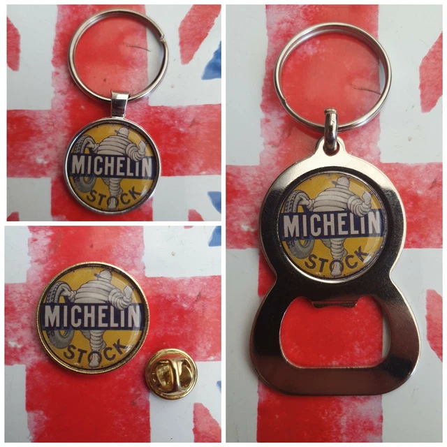 MICHELIN MAN STOCK Vintage Style Tyres Sign Hot Rod Pin Keyring Bottle ...