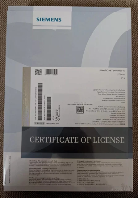 SIMATIC NET SOFTNET-IE S7 LEAN V16 6GK1704 - 1LW16 - 0AA0 License £255. ...