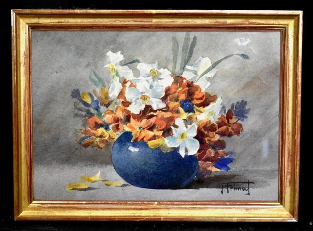 TABLEAU ANCIEN AQUARELLE bouquet de fleurs signé Jules Charles FRIMAT (XIX-XX) EUR 119,00 ...