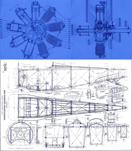 NIEUPORT 17 N-17 WWI Biplane Aircraft technical drawing plans DVD ...