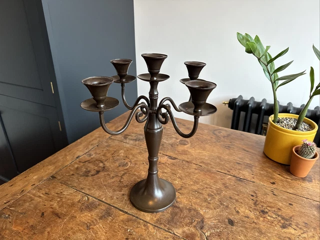 VINTAGE METAL CANDELABRA Candle Stick Holder 5 Arms Solid Ornate Heavy ...