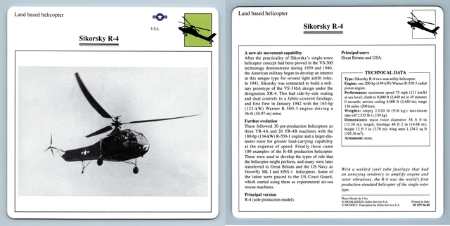 SIKORSKY R-4 - Land Based - Warplanes Collectors Club Card £0.99 ...
