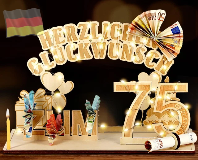 ORIGINAL 75. GEBURTSTAG Geldgeschenke Holz Mit LED Lichterkette ...
