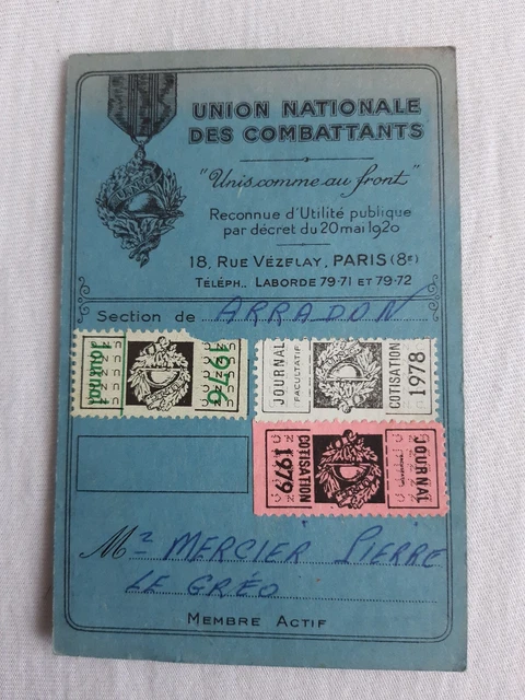 MILITARIA -UNION NATIONALE Des Combattants - guerre mondiale ...