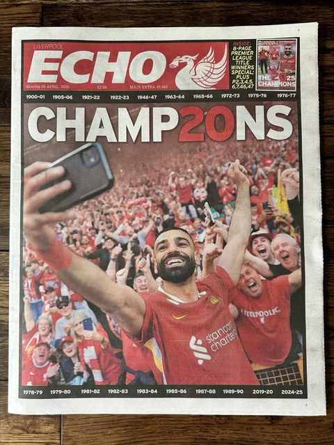 LIVERPOOL FC PREMIER League Champions 2024/25 ECHO Newspaper Special 28th April £5.66 - PicClick UK