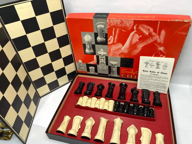 VINTAGE 1961 SCULPTED Chess Set Ganine GOTHIC Complete w directions ...