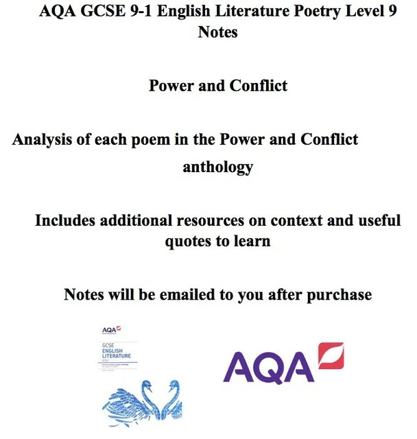 GCSE AQA ENGLISH Literature Poetry: Power and Conflict, Level 9 Notes £ ...